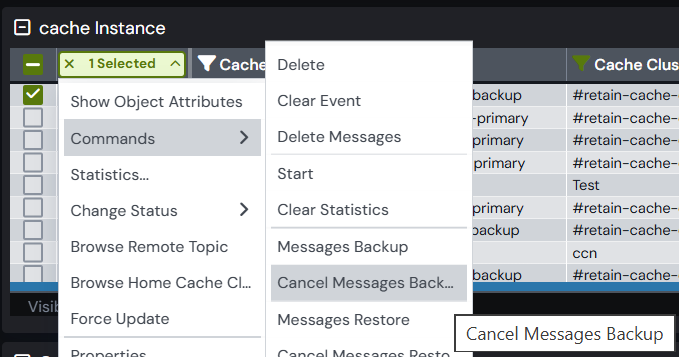 Backup and Cancel Backup of Cached Messages in a Cache Instance – meshIQ